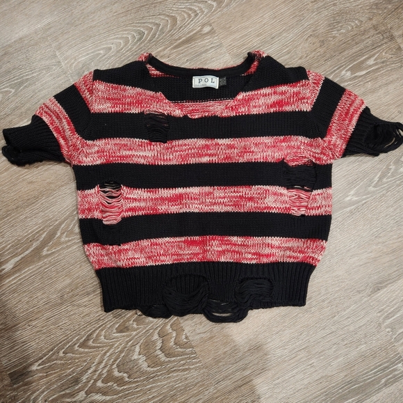 POL | Sweaters | Pol Red And Black Distressed Striped Sweater | Poshmark